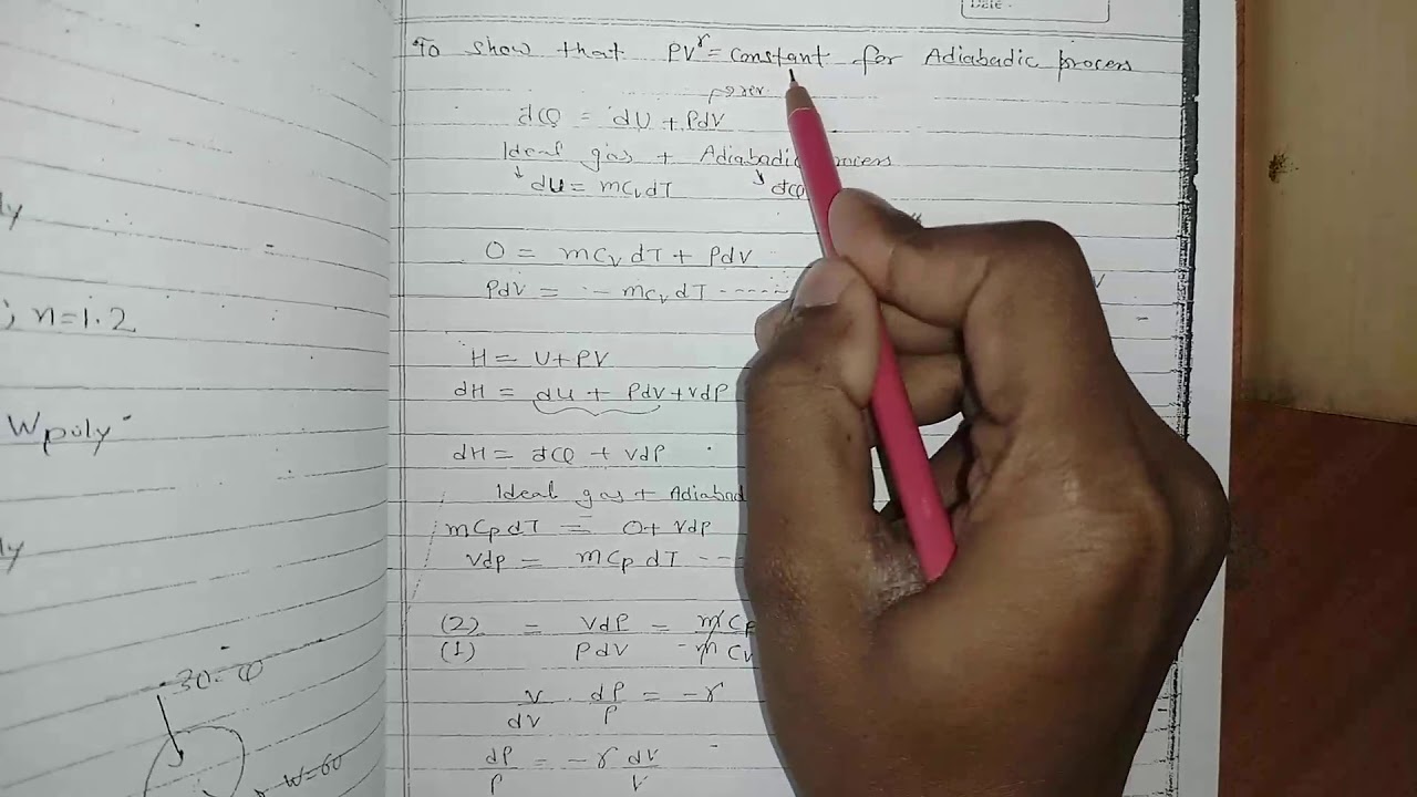 Proof PV^gamma is constant for adiabatic process - YouTube