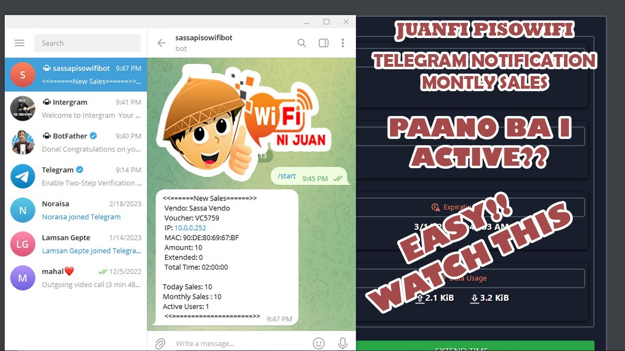 PISOWIFI JUANFI TELEGRAM NOTIFICATION MONTHLY SALES - YouTube