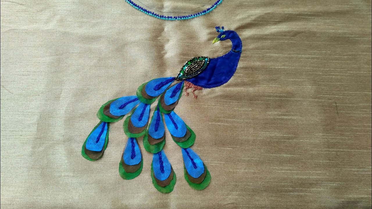 Easy peacock design for suit neck and blouse neck - YouTube
