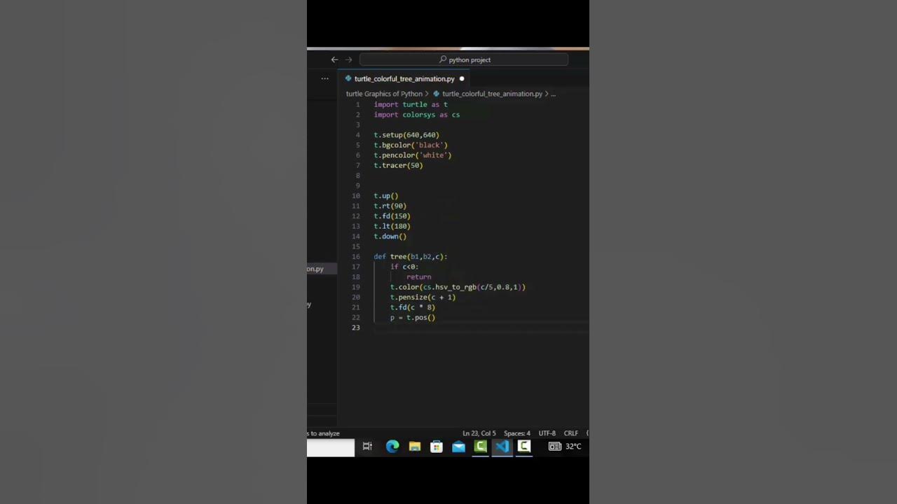 Turtle 🐢 Colorful 🌲 Tree Using Python ♥️ |With Short Lines Of Code #shortvideo #viralshorts# ...