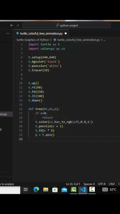 Turtle 🐢 Colorful 🌲 Tree Using Python ♥️ |With Short Lines Of Code #shortvideo #viralshorts# ...
