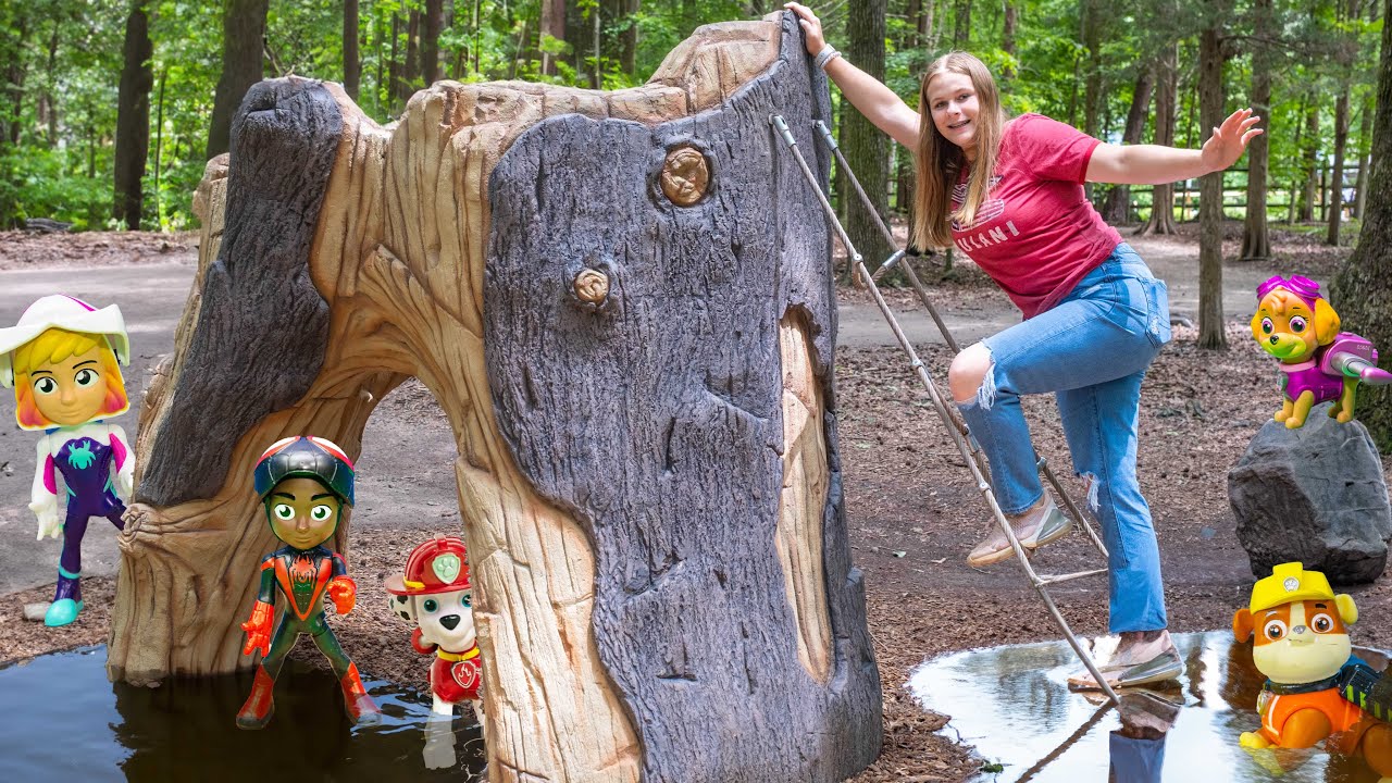 Assistant Hunts for Paw Patrol and Spiderman at the Obstacle Course ...