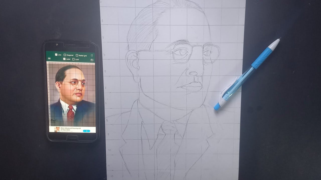 how to draw Dr BR Ambedkar step by step, Grid method drawing tutorial ...