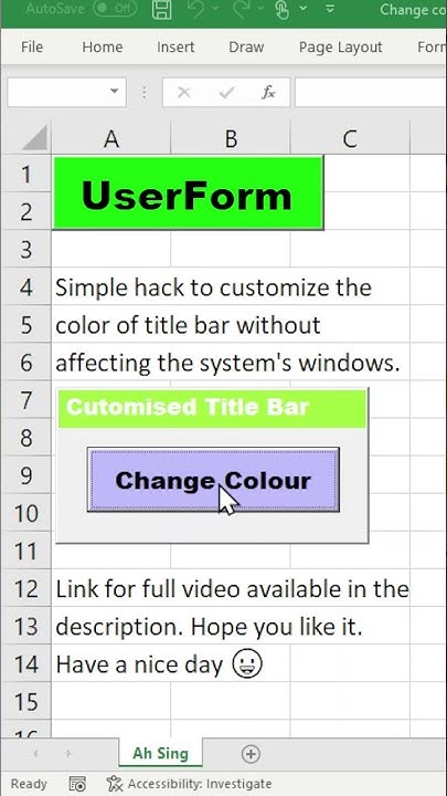 Change color of title bar of UserForm without affecting the system's windows - YouTube
