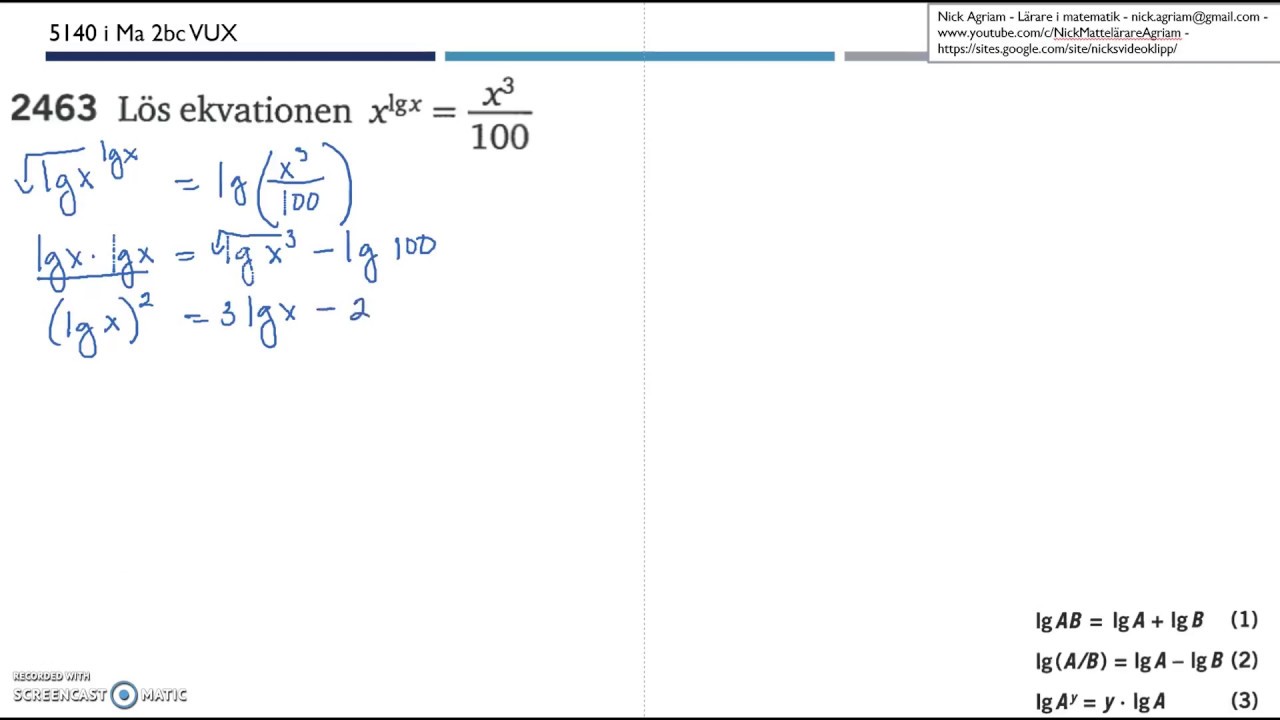 Matematik 5000 Ma 2bc VUX Kapitel 5 Logaritmlagarna 5140 - YouTube