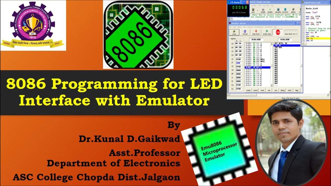 LED interface with 8086 using emulator 8086 in Hindi (practical ...