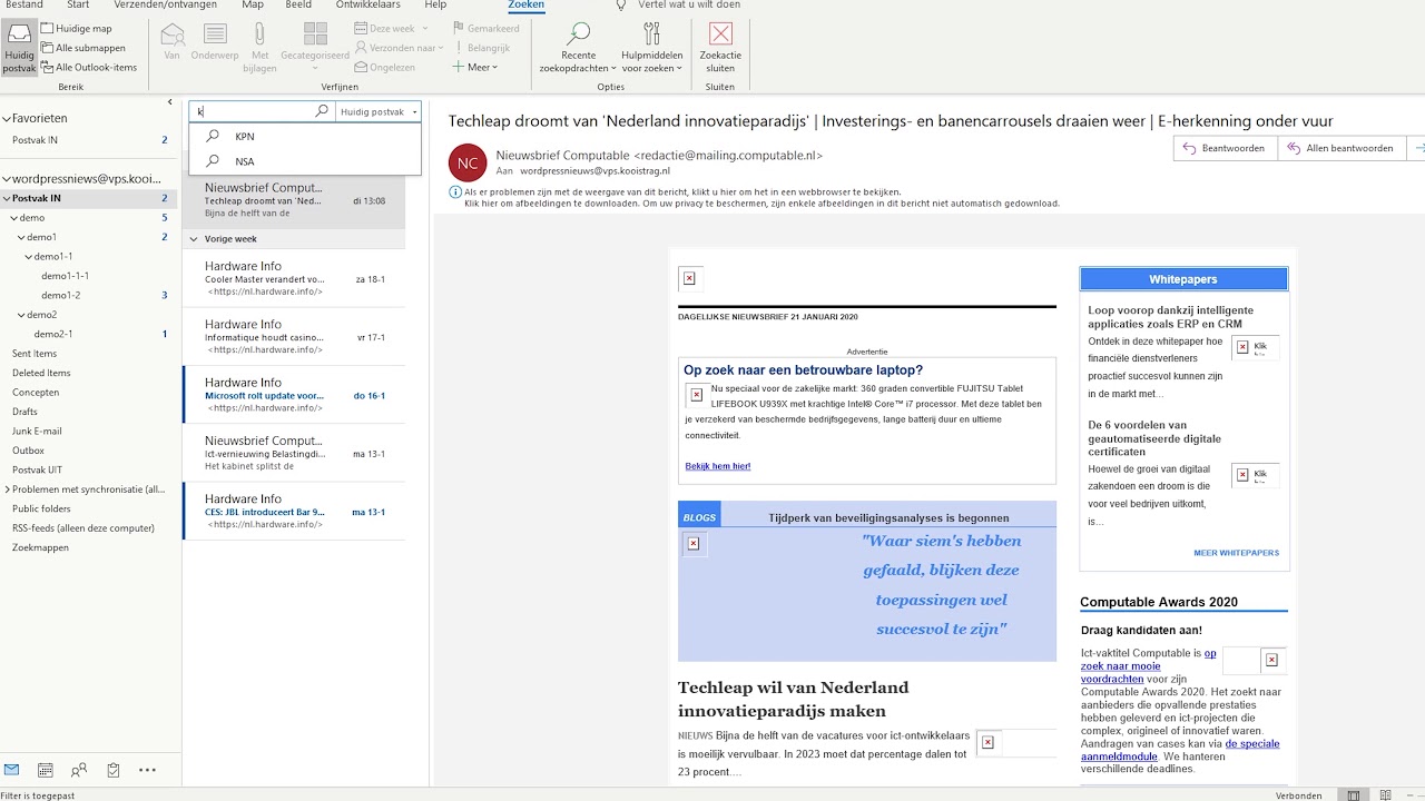 Outlook - in welke map staat dit mailtje? - YouTube