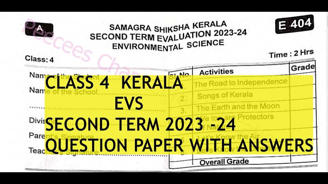 Class 4 ENVIRONMENTAL SCIENCE (EVS) Second Term 2023-24 question paper with answers:/KERALA ...