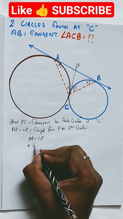 🍇2 Circles Touch at C. AB is a Tangent to both circle.Find 📐ACB=? #viralvideo #shorts # ...