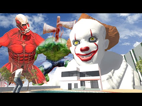 Pennywise, Titan & Siren Head Hulk Attack on Franklin || Indian Bike Driving 3D 