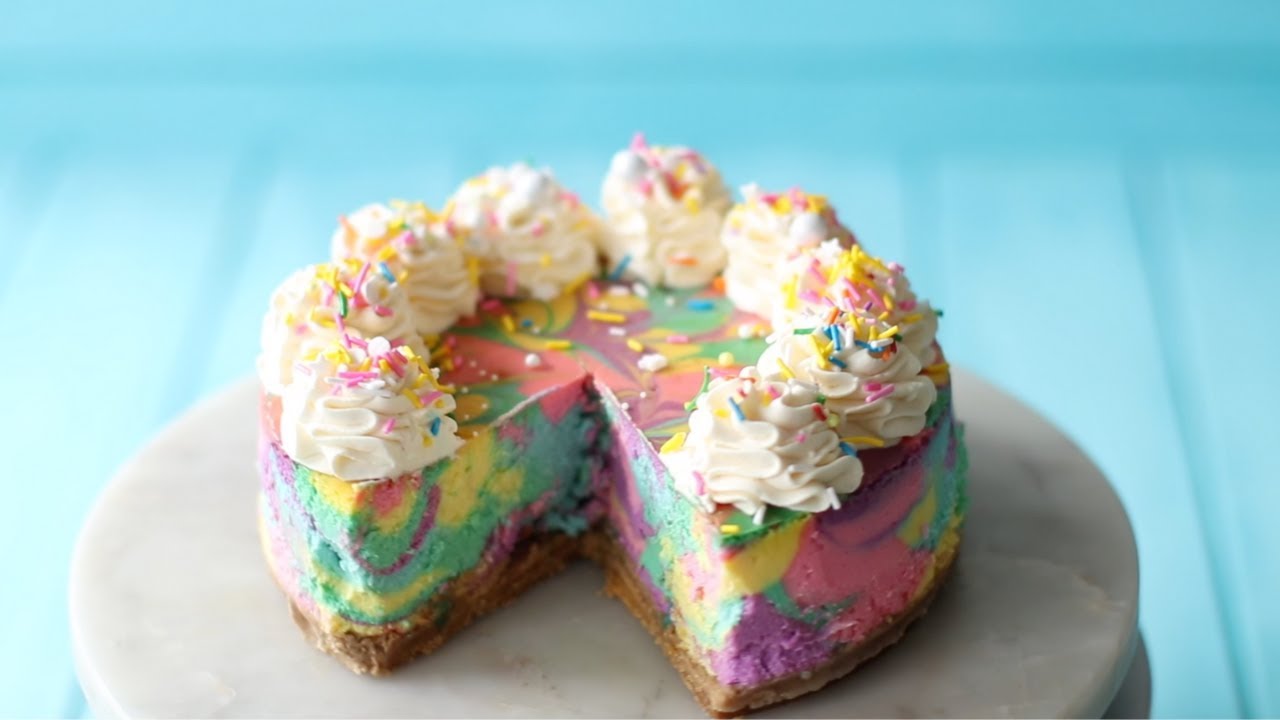 Incredible Rainbow Tie Dye Cheesecake - YouTube