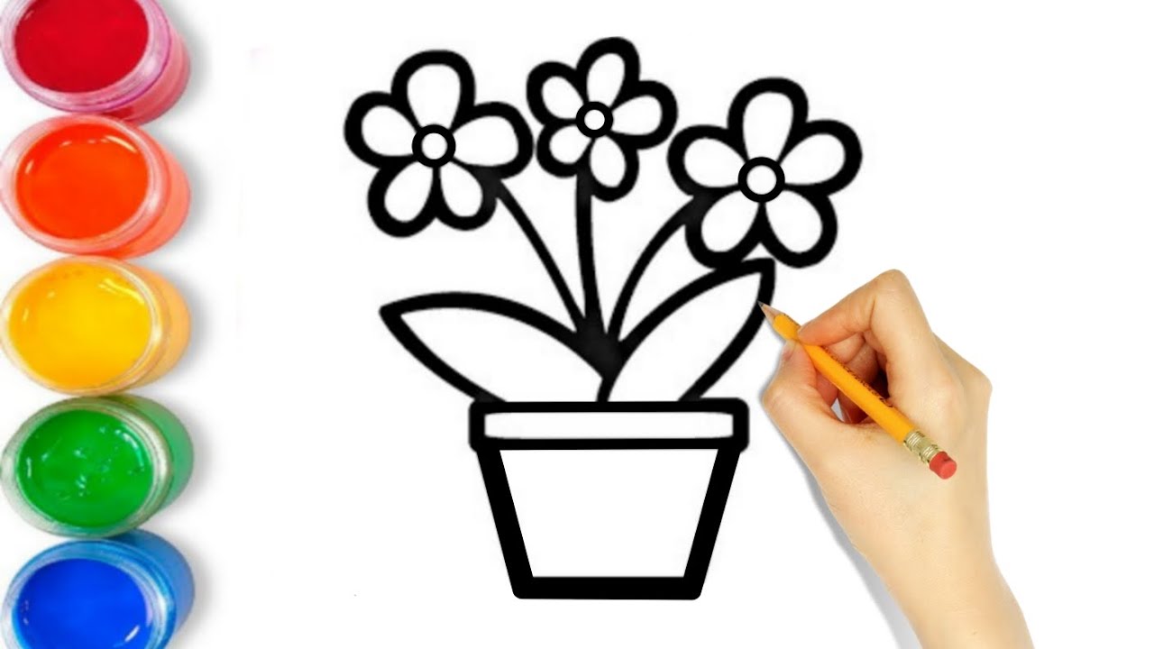 How To Draw Flower Pot 💐 | Easy Drawing Learning | Kids Drawing | Step By Step Drawing Learning ...
