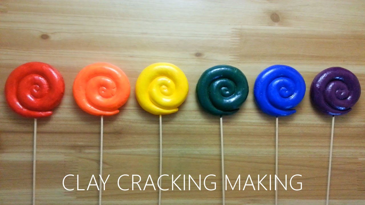 Rainbow Lollipop candy clay cracking making 2 천사점토 무지개 롤리팝 클레이로 만들기 2 ...