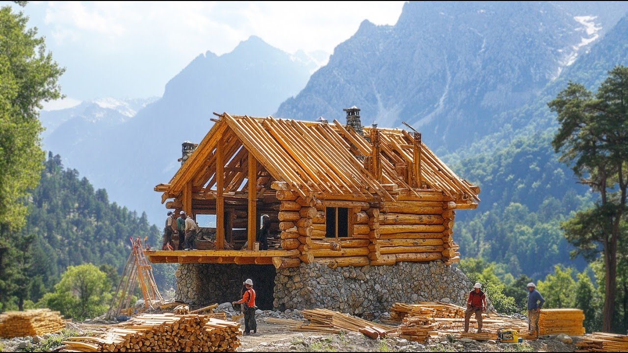 Constructing A House From MASSIVE LOGS | start to finish - YouTube