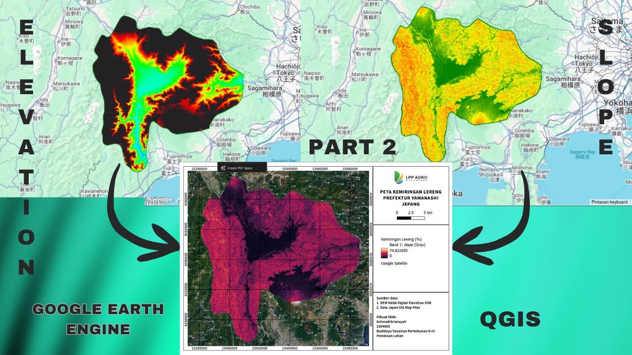 TUTORIAL LAYOUTING ELEVATION DAN SLOPE MAP | GOOGLE EARTH ENGINE CODE EDITOR AND QGIS Part 2 ...