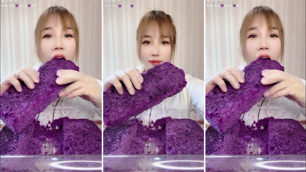 pressed purple shaved ice chunks eating asmr || full video - YouTube