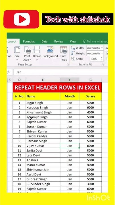 How to repeat Header row in excel #excel #exceltutorial - YouTube