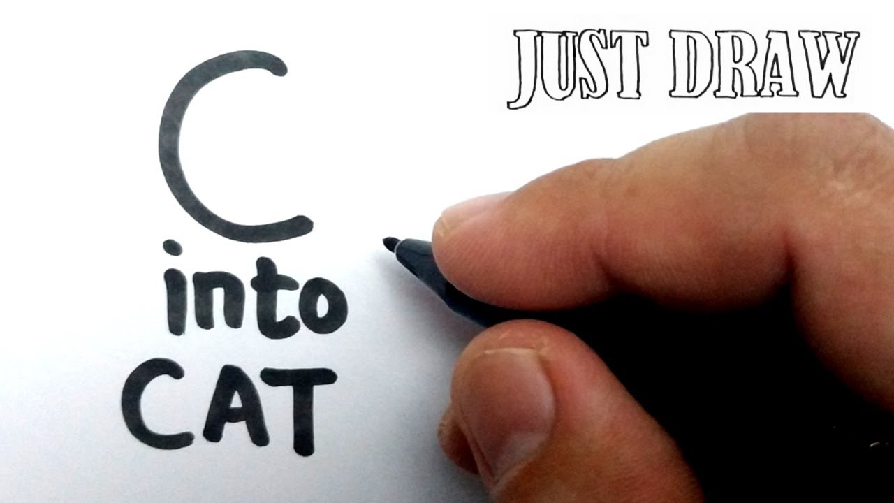 VERY EASY , How to turn letter C into cat cartoon / how to draw cat ...