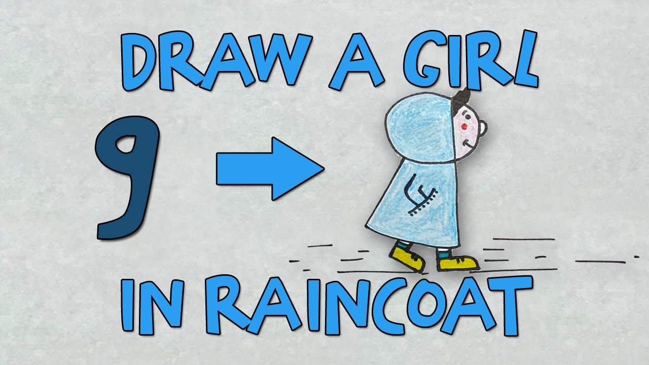 Draw a girl in raincoat | Easy drawing for kids | Turn numbers into ...