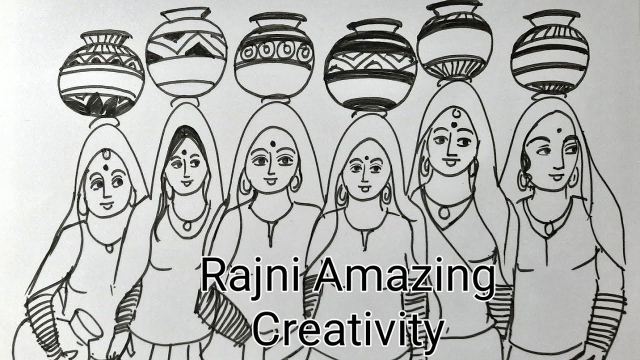 Panghat drawing || panhari sketch. - YouTube