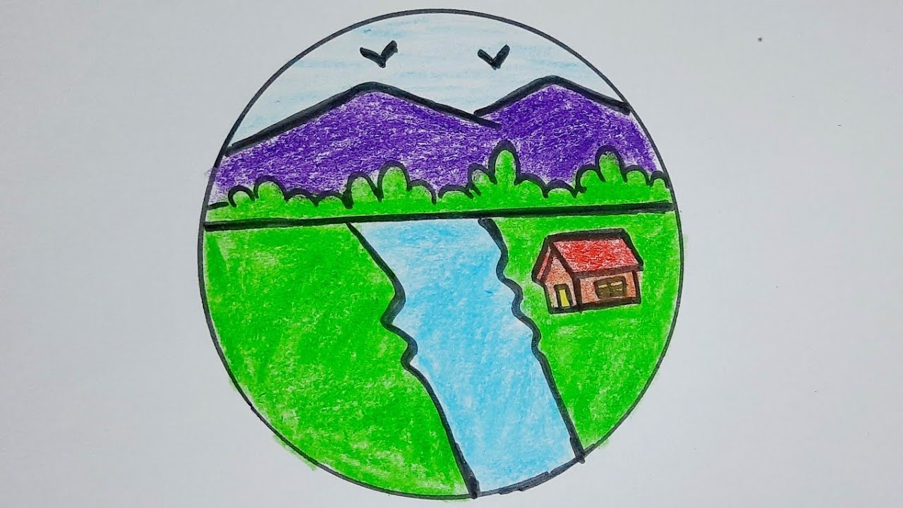 Simple scenery drawing/ How to draw scenery drawing - YouTube