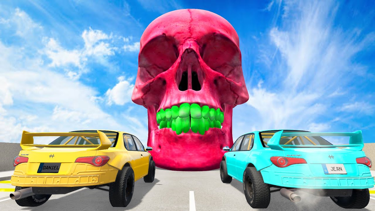 Challenges Cars, Trucks on Mega Ramp vs Giant Skull 💀 #BeamNG.drive ...