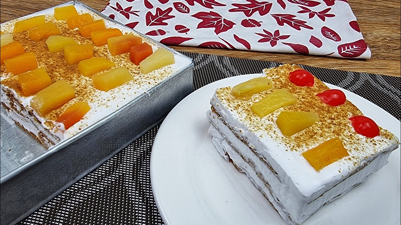 Fruity graham cake | Fruit cocktail refrigerated graham cake - YouTube