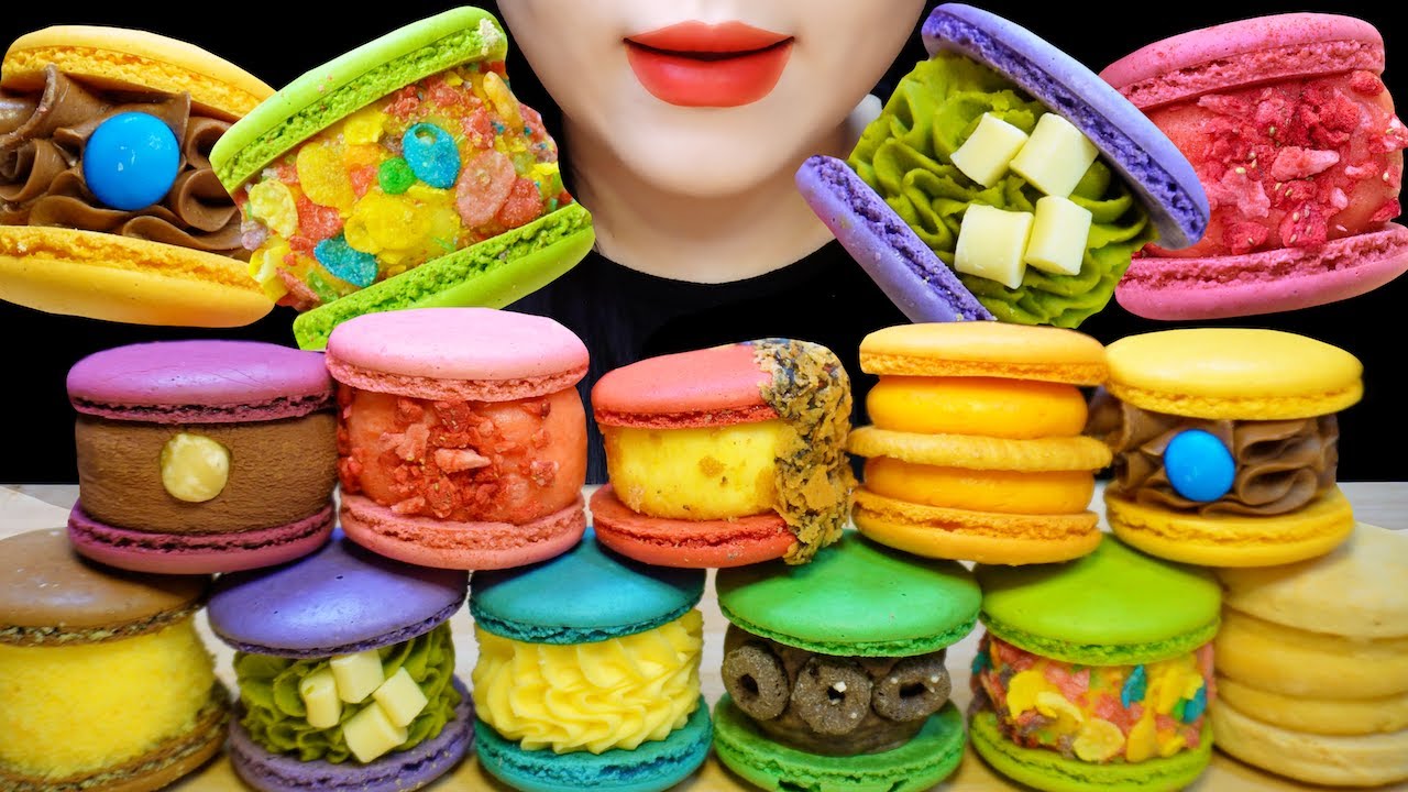 ASMR RAINBOW MACARON PARTY*COLORFUL FATCARON EATING SOUNDS MUKBANG, 알록달록 뚱카롱 파티*무지개 마카롱 먹방🌈🎉💖 ...