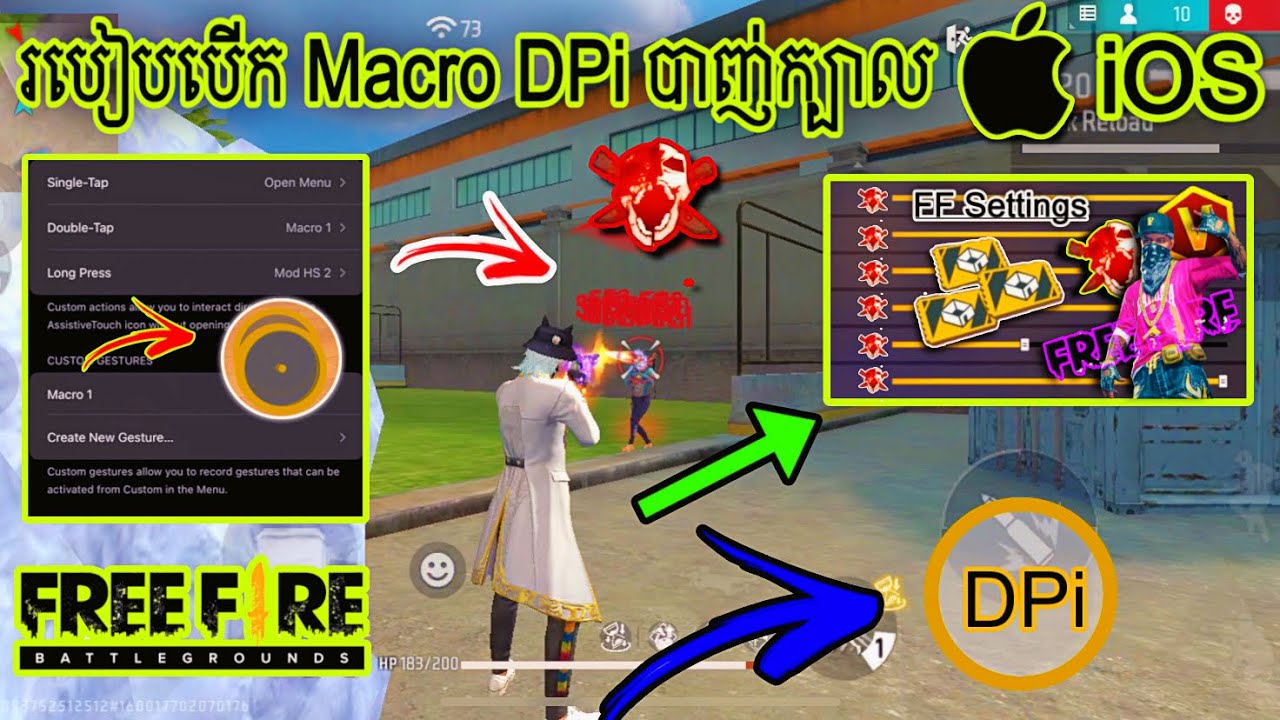 របៀបបើក Macro DPi បាញ់ក្បាល Free Fire Settings iPhone - YouTube
