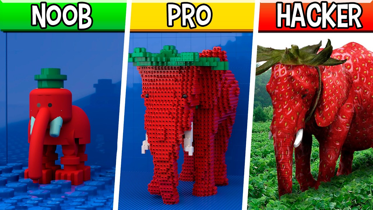 LEGO Strawberry Elephant : Noob, Pro, HACKER! / (Italian Brainrot ...