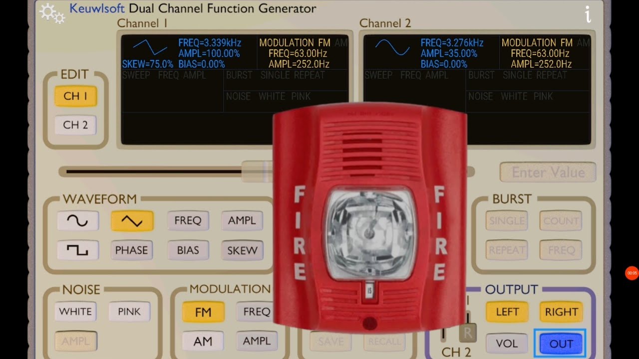 System Sensor SpectrAlert Advance horn sound from a function generator ...