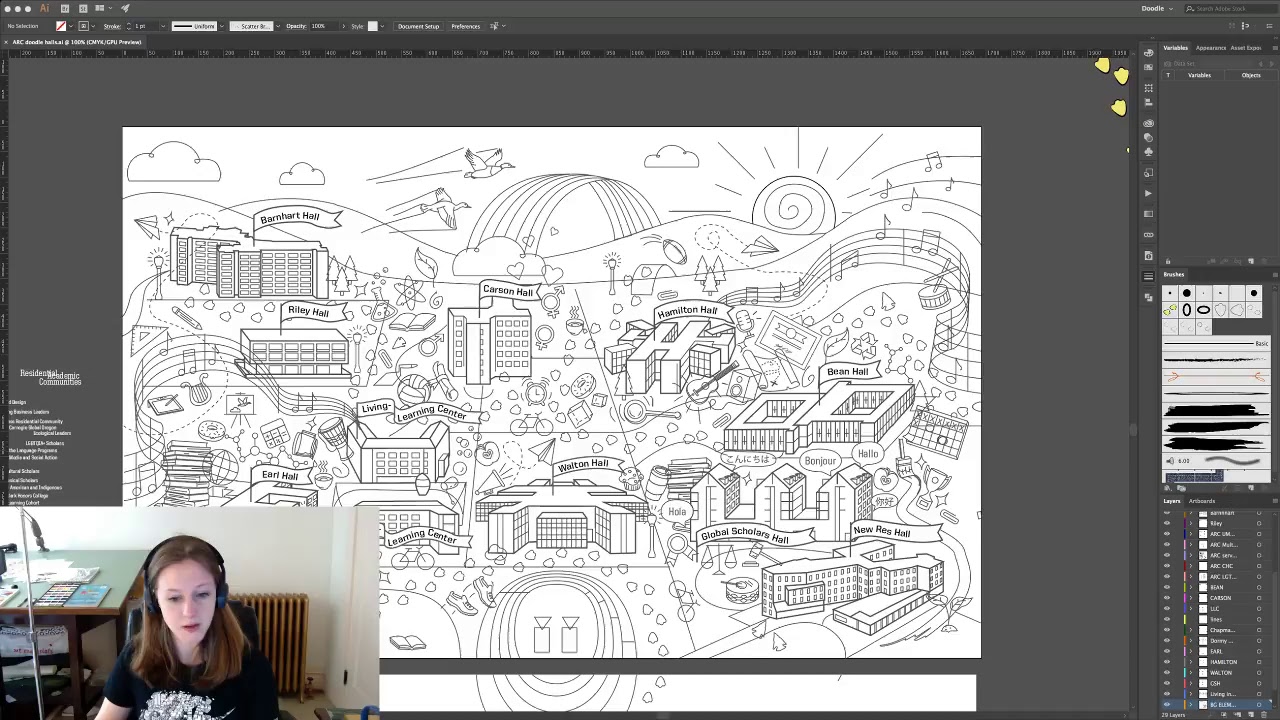 Vector Doodle Drawing of University of Oregon Campus — Live Stream ...