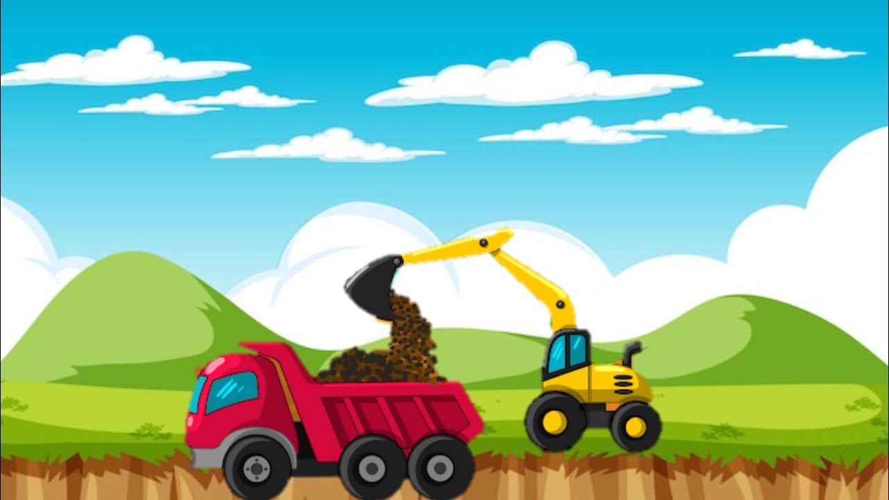 Truck video excavator for kids& Road construction! - YouTube