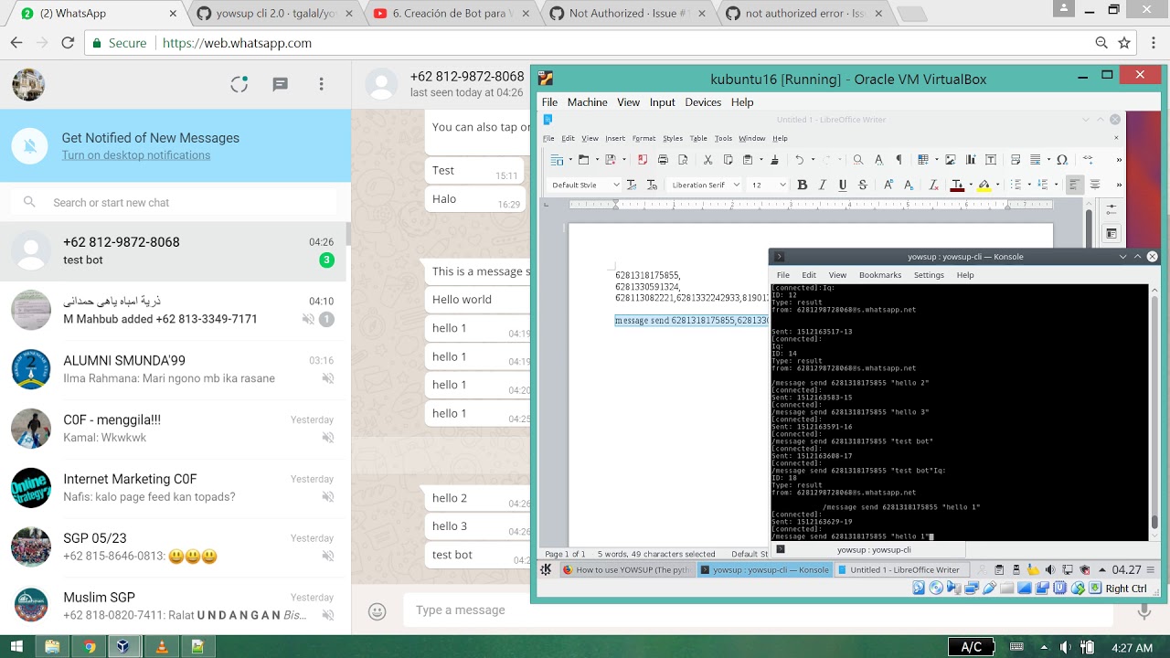 yowsup demos send message to whatsapp - YouTube