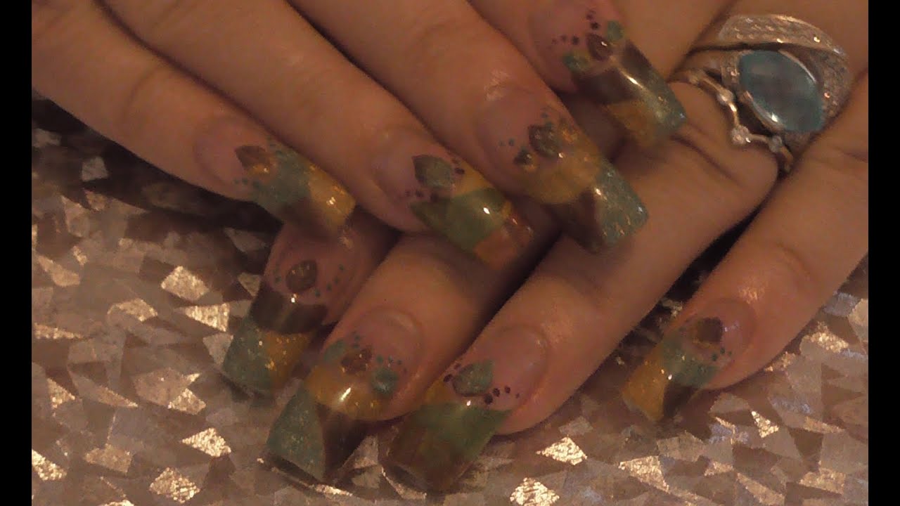 Acrylic Nails - Encapsulated leaves - how to - YouTube