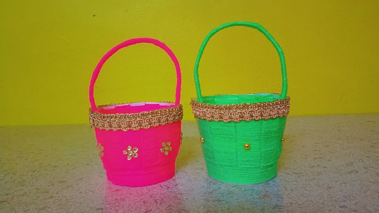 How To Make Basket | Beautiful basket craft | Paper Cup basket - YouTube