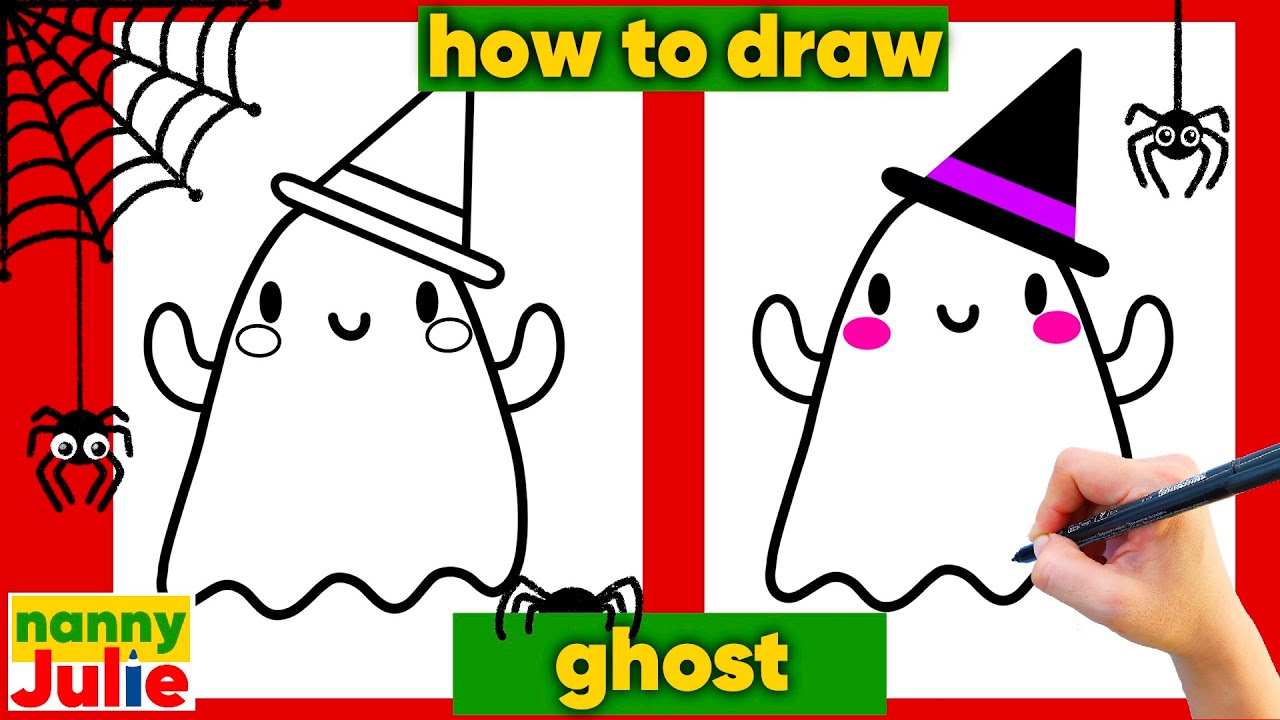 How To Draw cute Halloween GHOST | Step By Step Tutorial | Nanny Julie ...