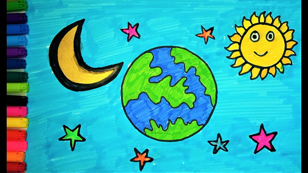 Drawing and coloring Earth for kids and toddlers, Step by Step - YouTube