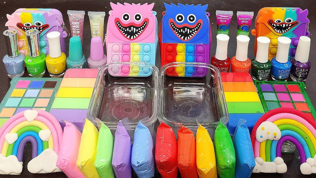 Rainbow vs Pastel Slime Mixing Makeup,Parts, Glitter Into Slime ...