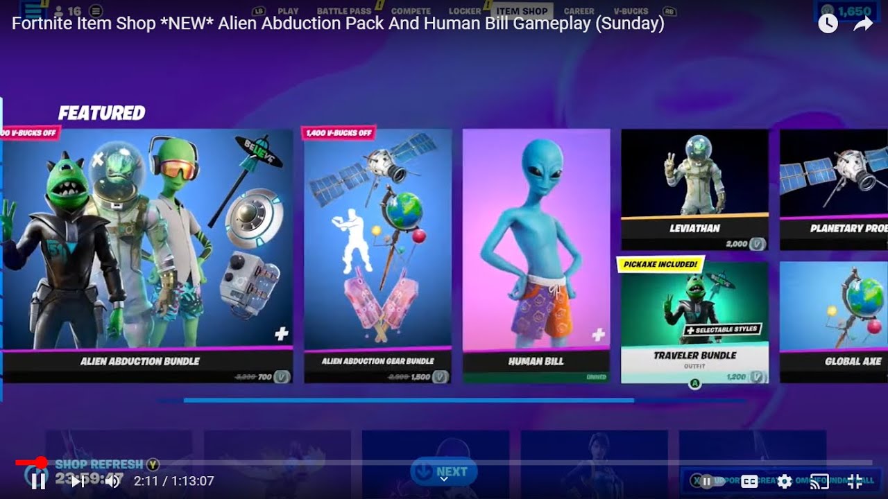 Fortnite Item Shop *NEW* Alien Abduction Pack And Human Bill Gameplay ...