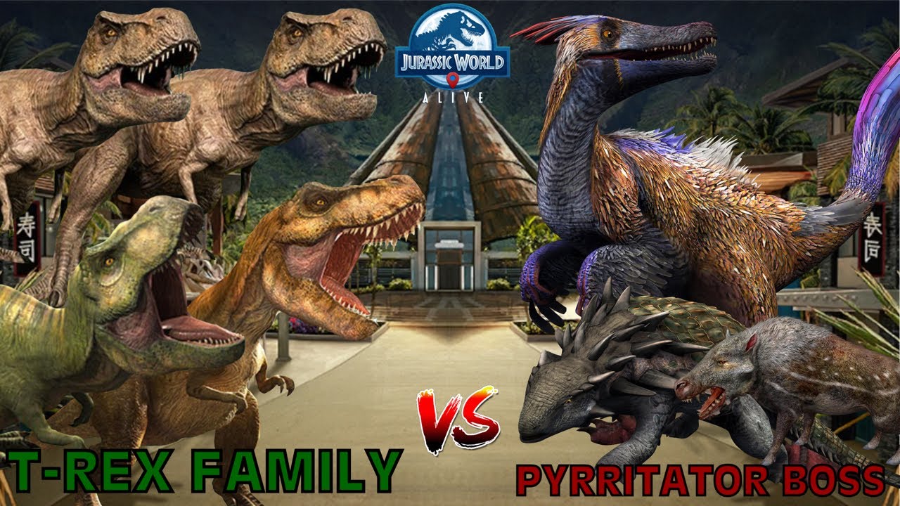 T-Rex Family vs Pyrritator Boss - Jurassic World Alive - YouTube