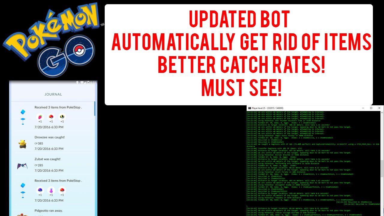 #PokemonGO Bot UPDATED! v3 Auto Catch, Farm, and Transfer Pokemon! More ...