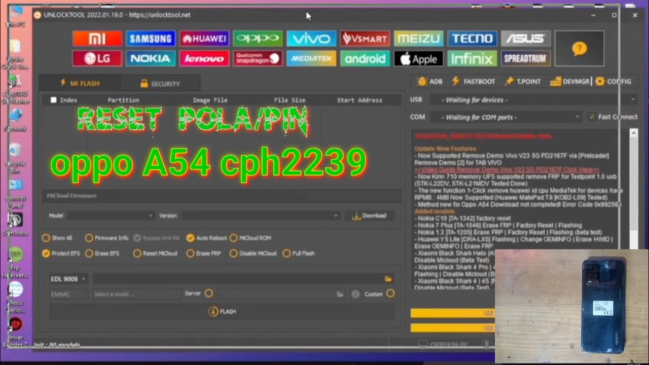 Reset pola/pin oppo A54/CPH2239 Via Unloctool - YouTube