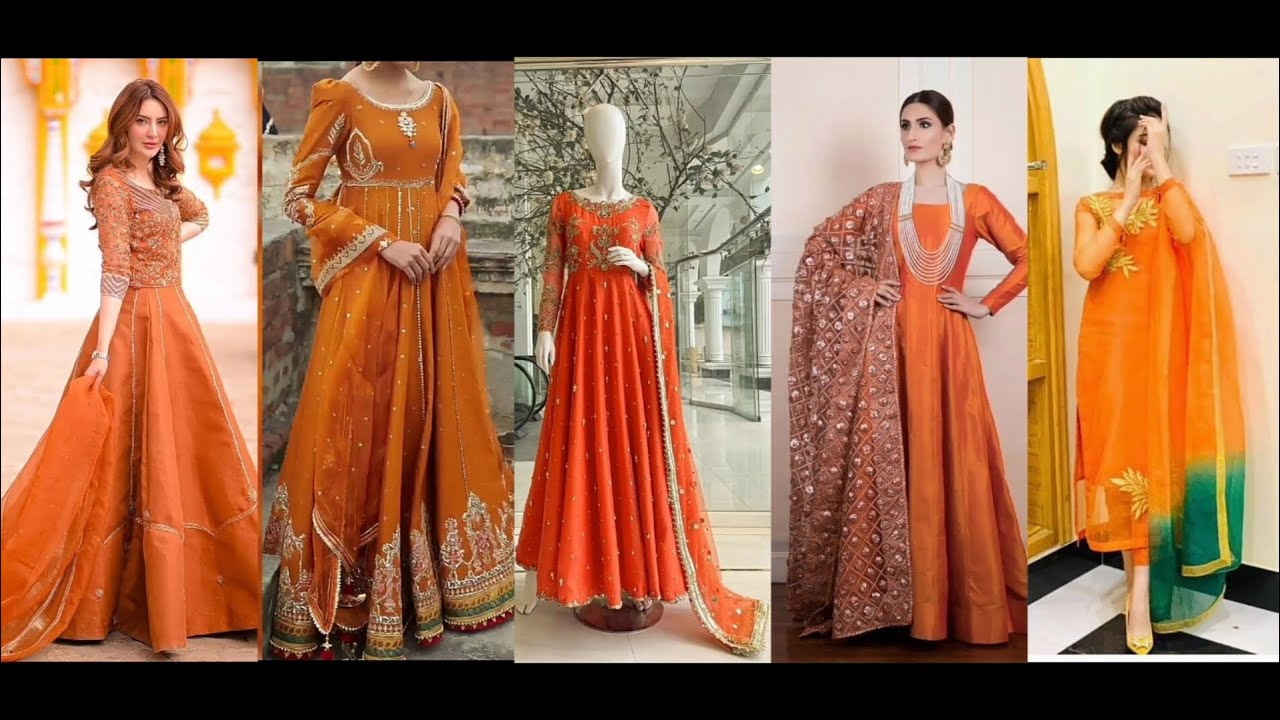 new long frocks collection ||new orange colour frocks designs for girls ...