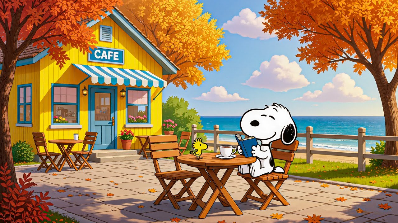 Snoopy’s Cozy Seaside Café Lofi 🌊☕ | Calm Ocean Morning Beats for Study ...