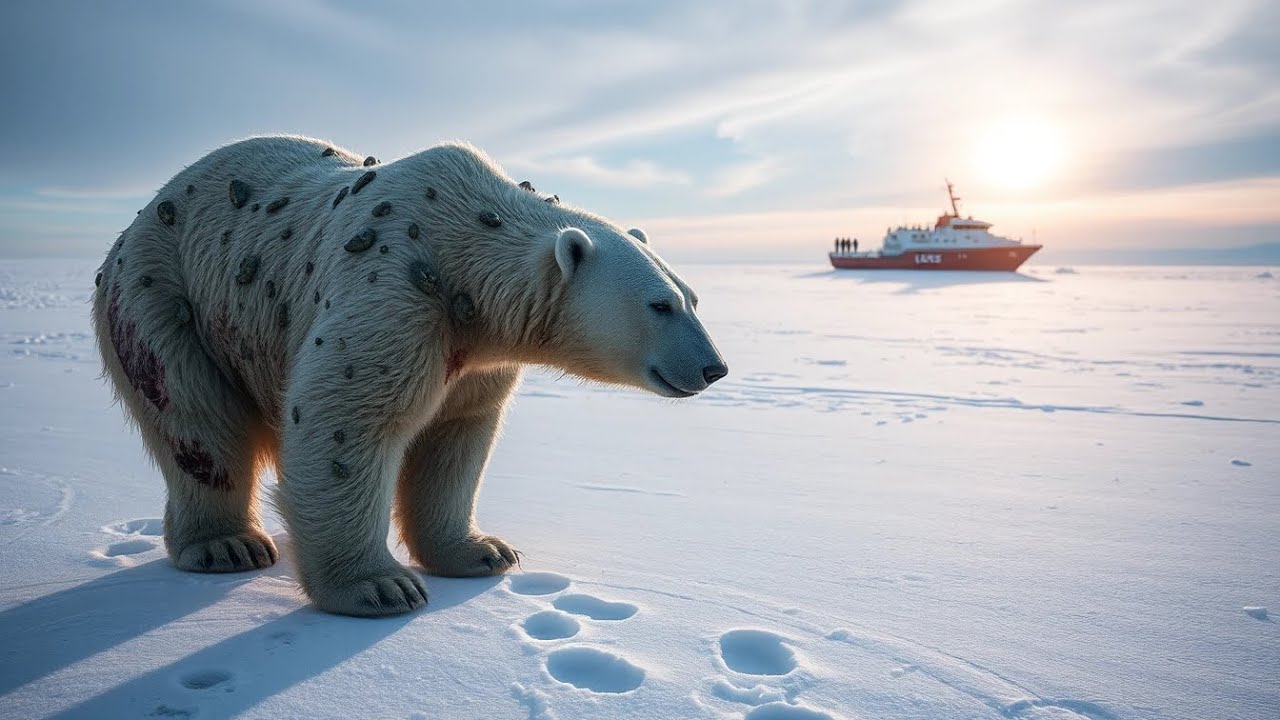 Rescuer helps out hurt polar bear filled with parasites and cuts - YouTube