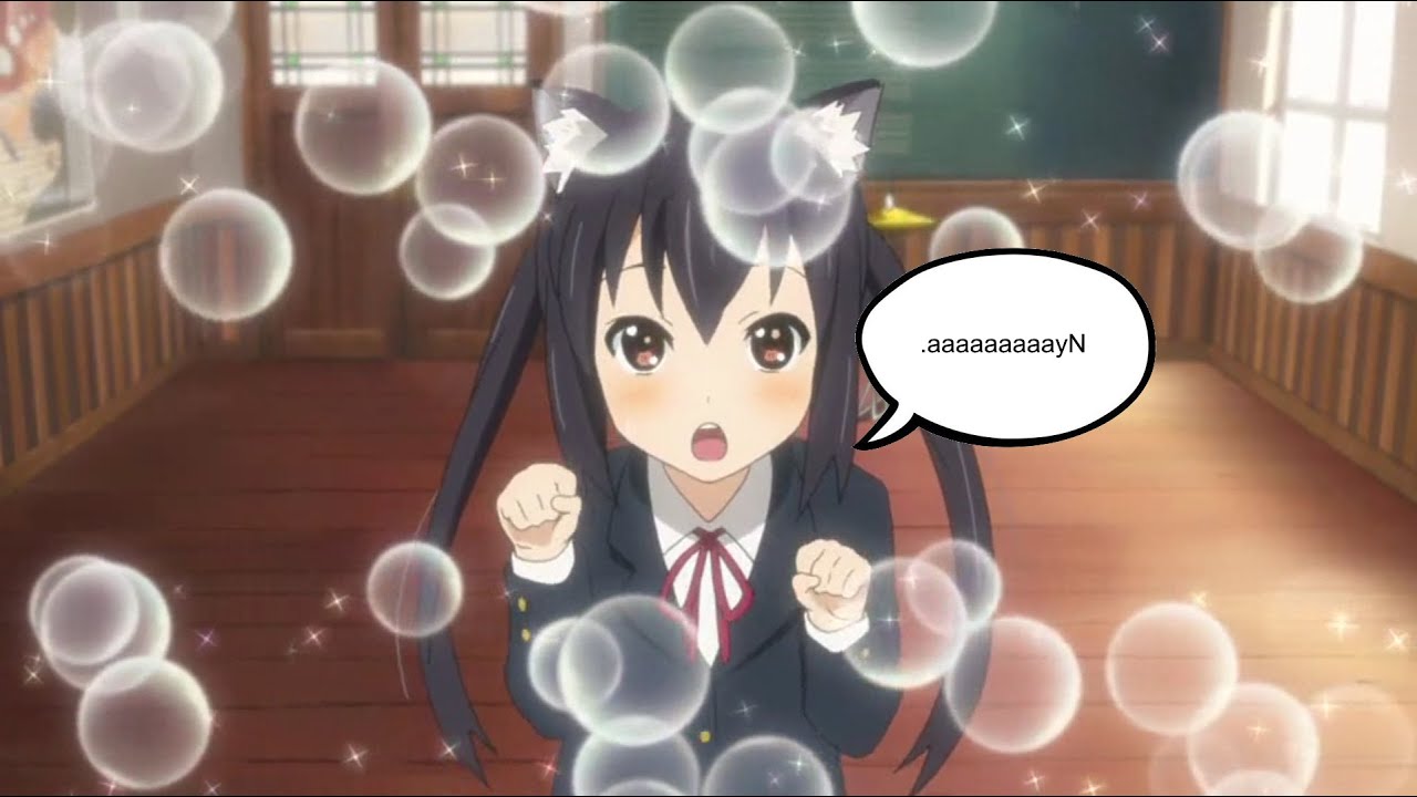 Azusa tries on cat ears and meows, but in reverse - YouTube