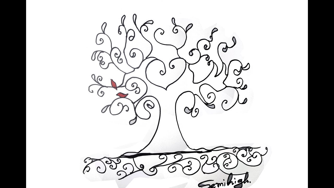 How To Draw tree with bird | Easy Drawing - YouTube