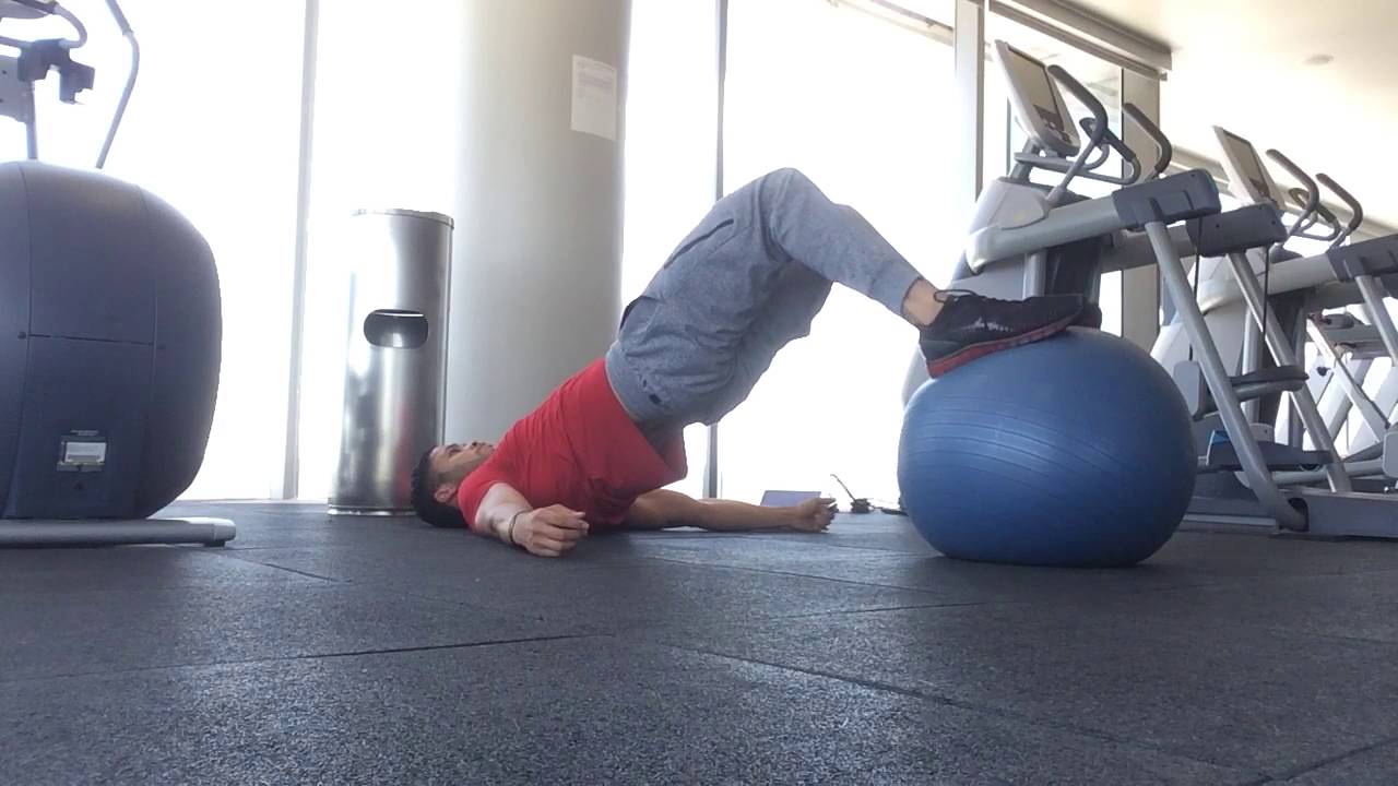 Stability ball glute bridges - YouTube
