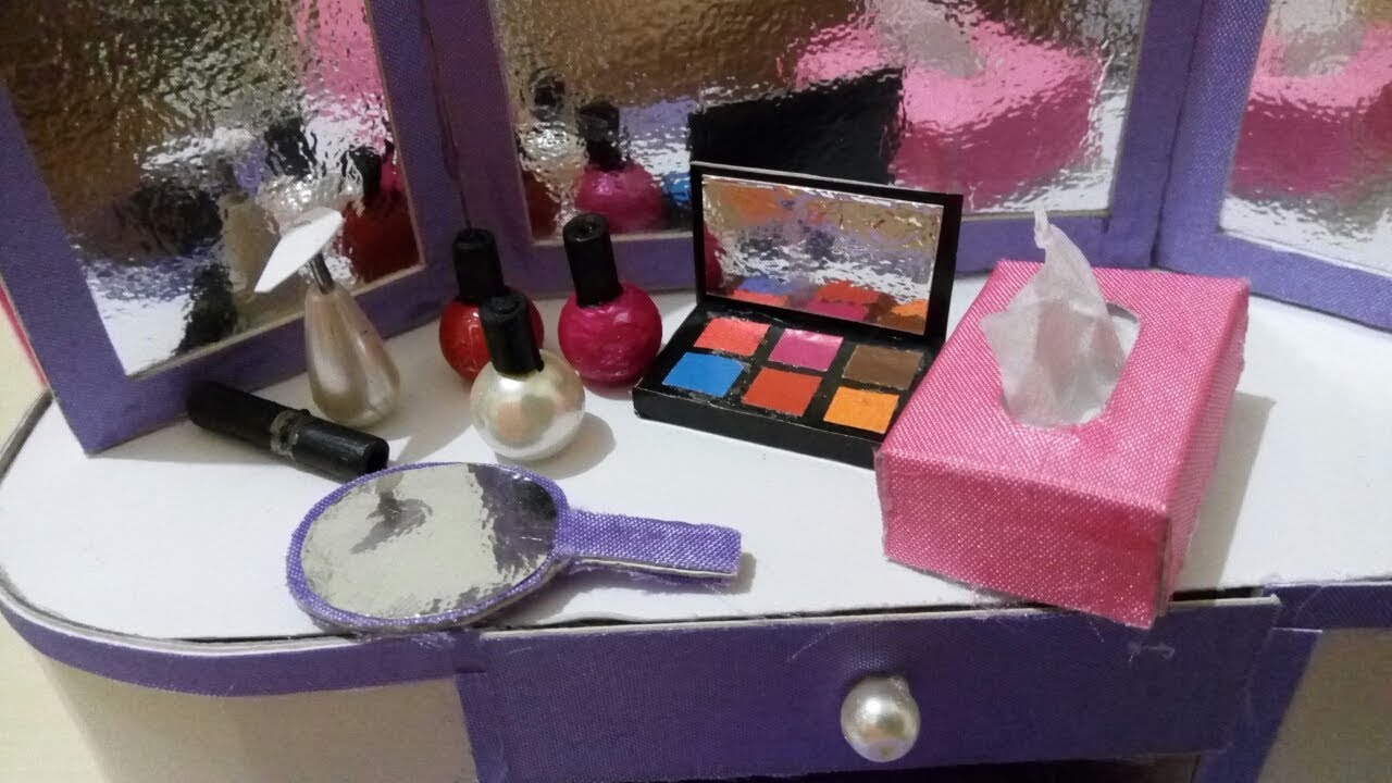 Miniature Doll Makeup Table set / 6 DIY Makeup Items - YouTube